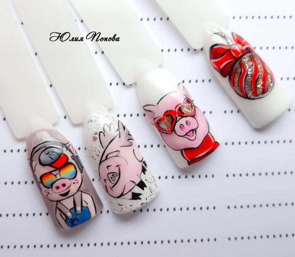 The 60 Funniest and Cutest Ideas of New Year's Pig Nail Designs