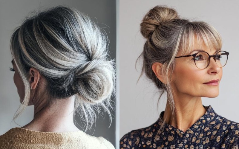 50+ Stylish Bun Hairstyles for Older Women - NAILSPIRATION